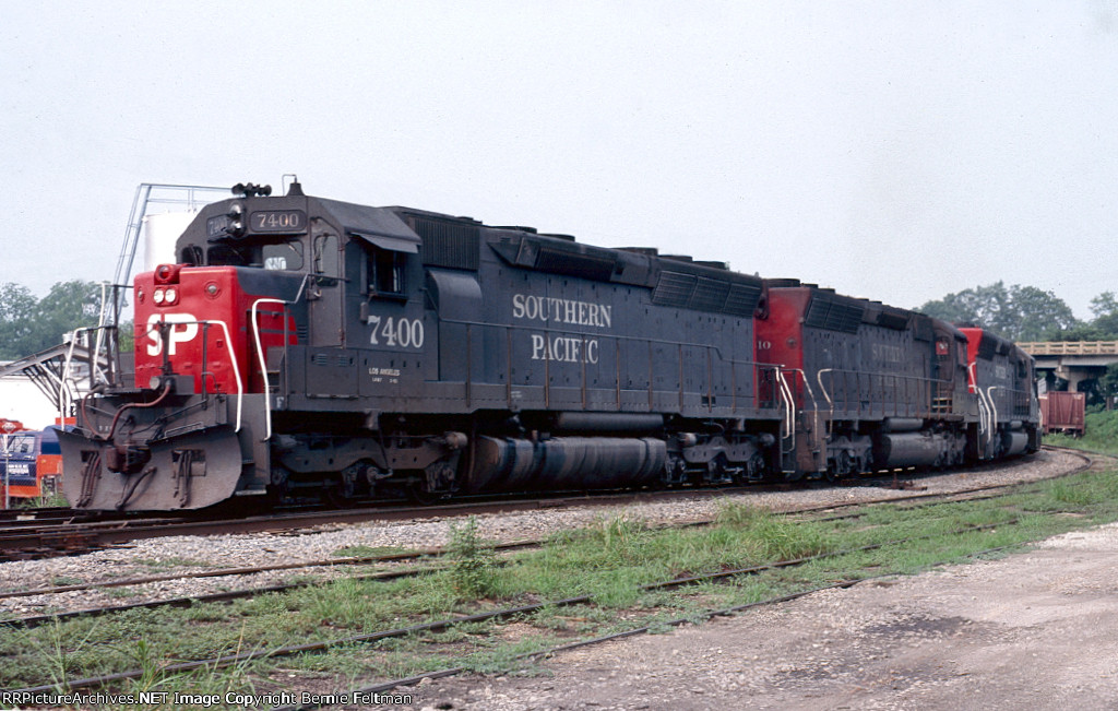 Southern Pacific SD45R's #7400, 7410 & 7404 lead a Birmingham (AL) to Macon (GA) train eastbound ...